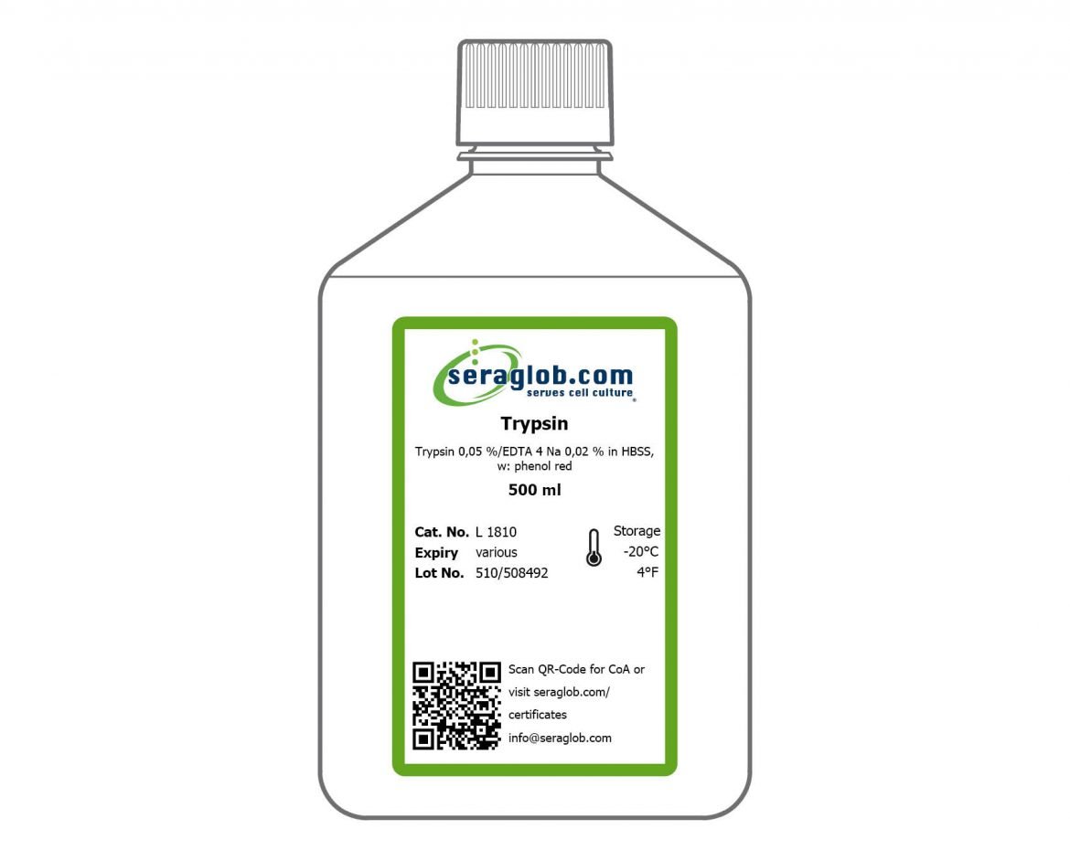 Trypsin 0,05 %/EDTA 4 Na 0,02 % in HBSS, w: phenol red, 500 ml ...